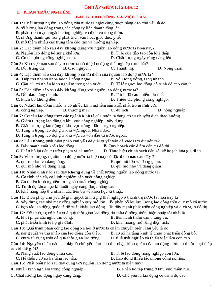 BỘ-CÂU-HỎI-ÔN-THI-GK2-ĐỊA-12 | PDF