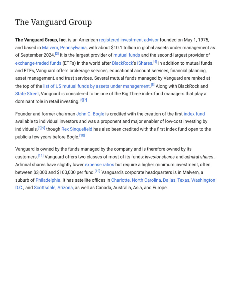 Overview of The Vanguard Group | PDF | The Vanguard Group | Investments ...