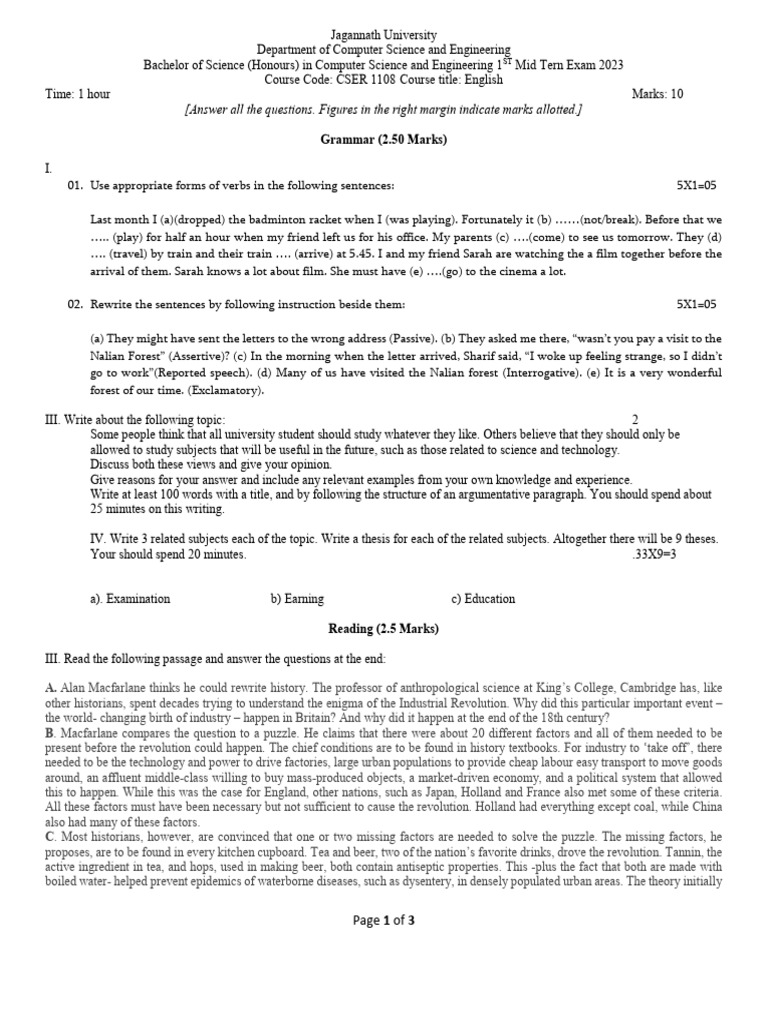 English Sample Question | PDF | Industrial Revolution | Thesis