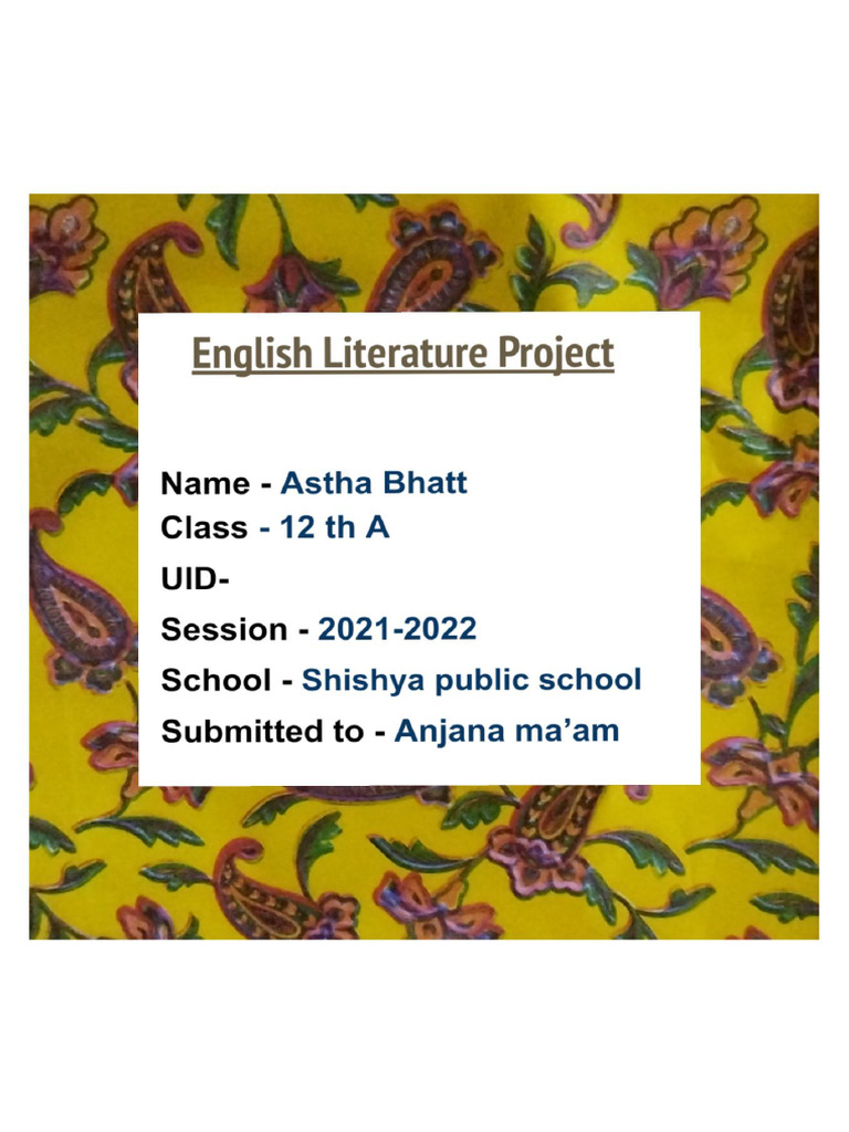 Astha Eng Lit Project -12th | PDF