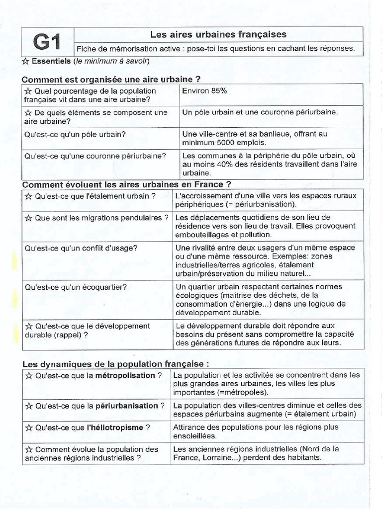 G1 Les aires urbaines françaises | PDF