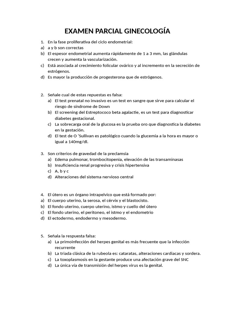 Examen Parcial Ginecología | PDF | Parto | El embarazo