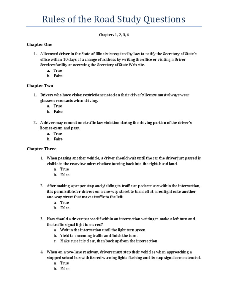 Rules of The Road Study Questions Chapters 1, 2, 3, 4 | PDF | Traffic ...