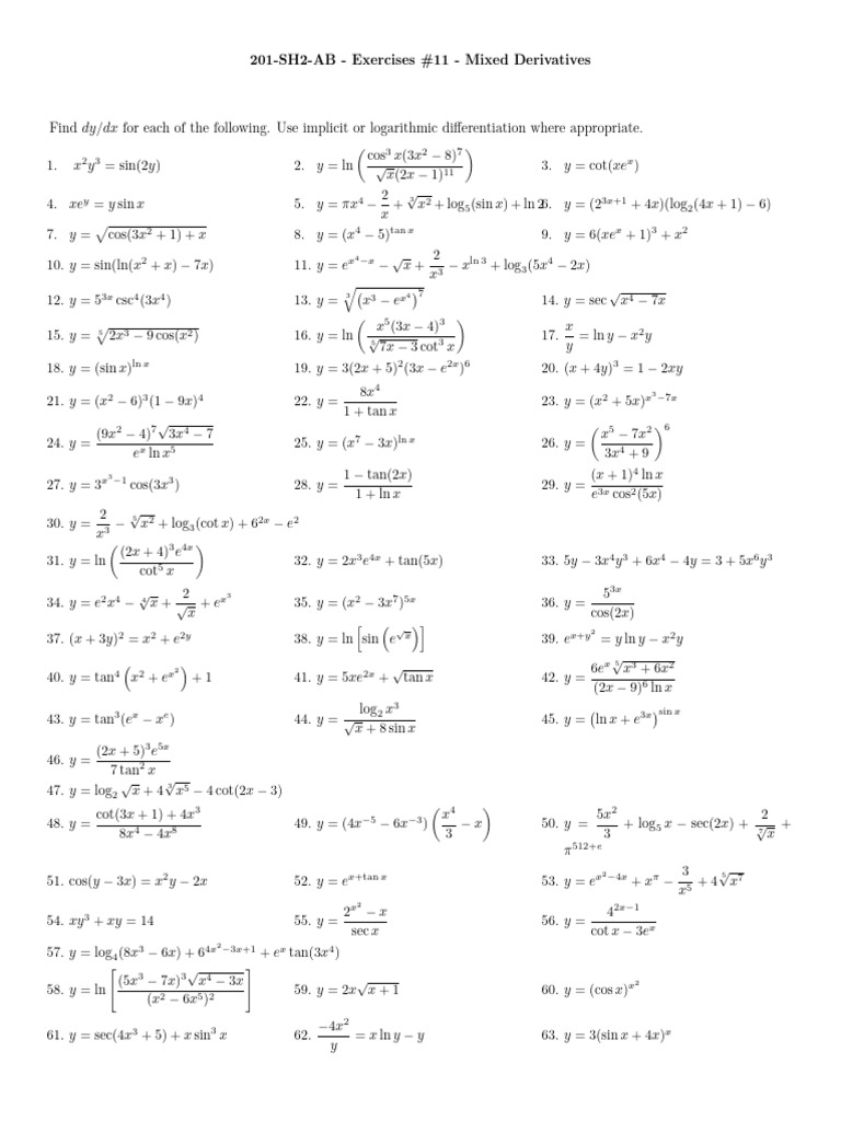 Exercises 11 - Mixed Derivatives | PDF | Mathematics | Numbers