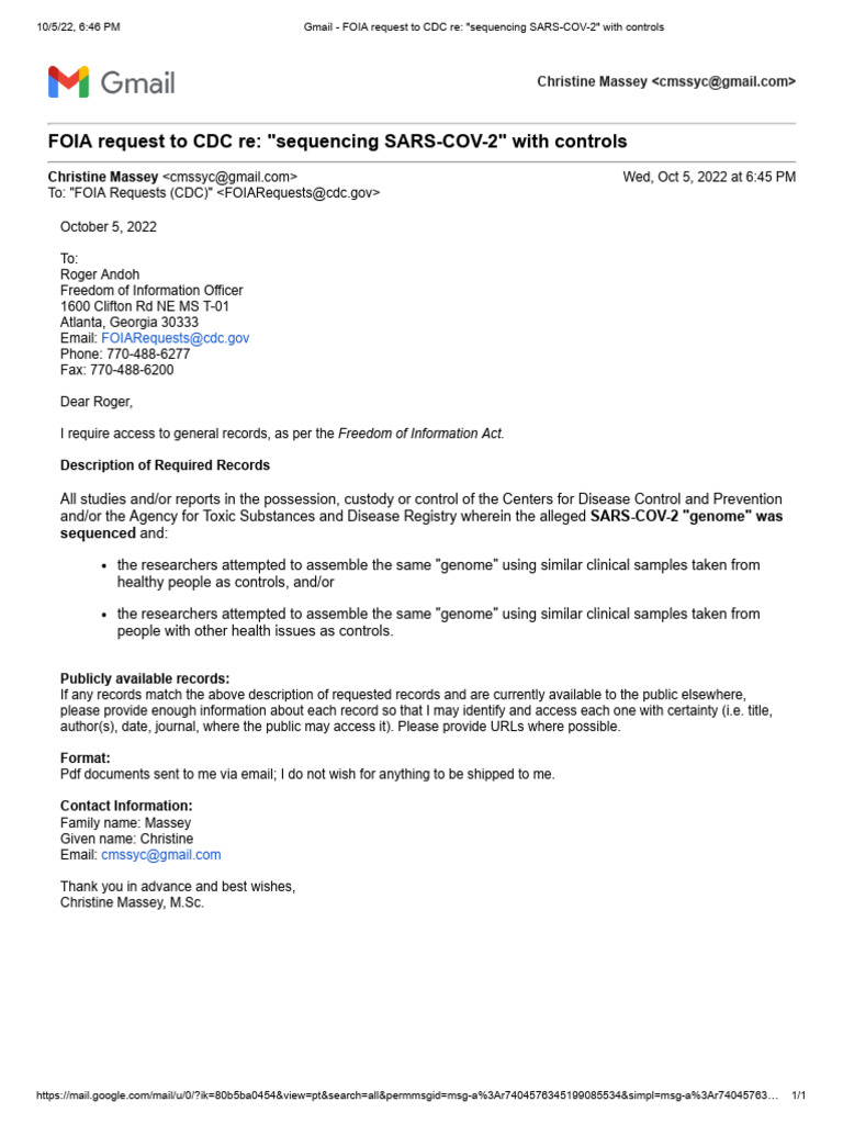 FOIA Request to CDC on SARS-CoV-2 Sequencing | PDF | Centers For ...