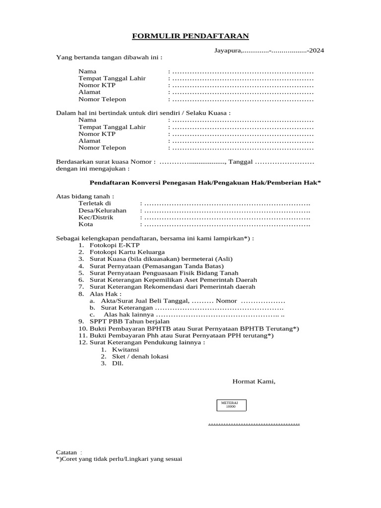 Blangko Permohonan PTSL 2023 | PDF