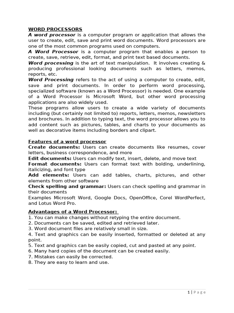 WORD PROCESSORS | PDF | Microsoft Word | Cursor (User Interface)