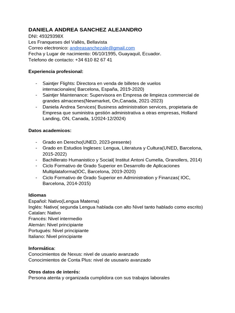 Currículum Daniela | PDF