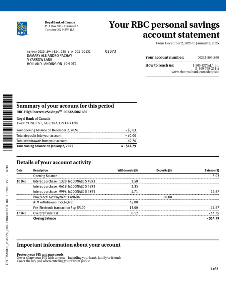 Savings Statement-1650 2025-01-02 | PDF | Cheque | Banks