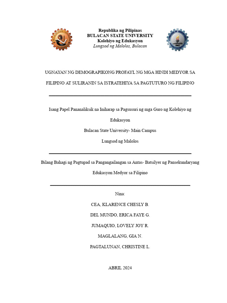 Ugnayan NG Demograpikong Profayl NG Mga Hindi Medyor Sa Filipino at ...