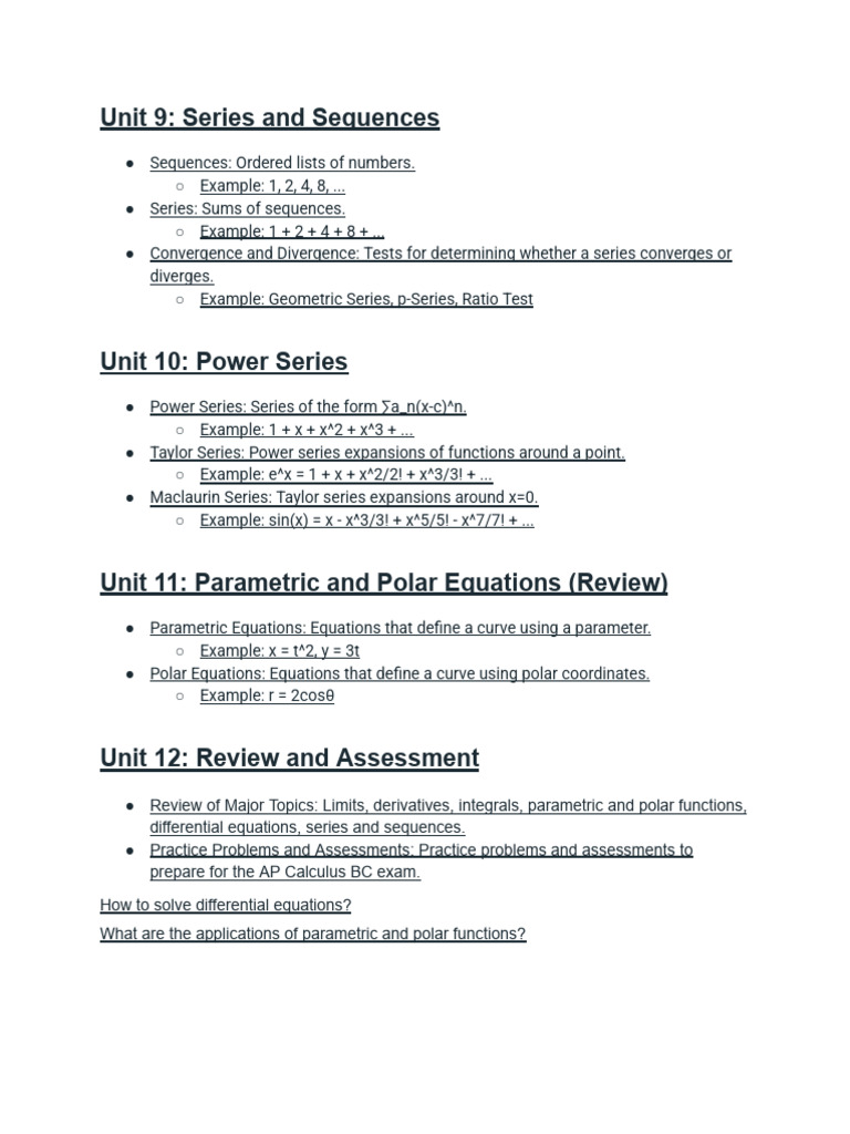 Calc BC Unit 9-12 | PDF