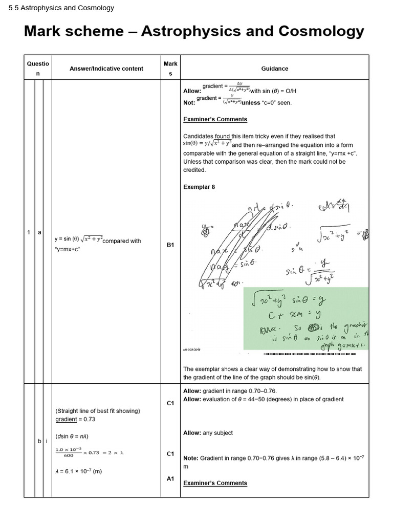 Astrophysics and Cosmology Mark Scheme | PDF | Black Hole | Redshift