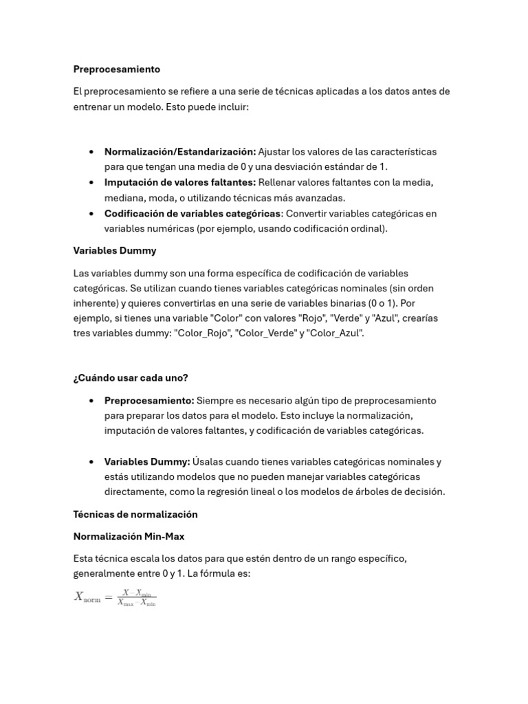 Preprocesamiento Vs Dumies - Tecnicas de Normalización | PDF | Desviación Estándar | Análisis de ...
