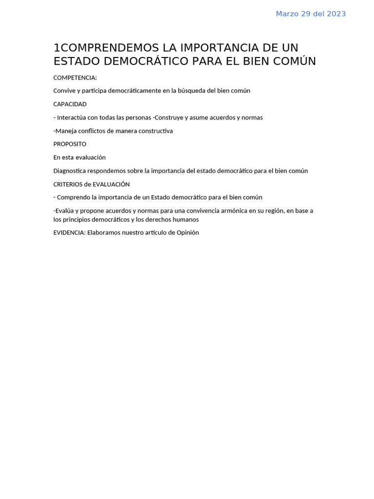 1comprendemos La Importancia de Un Estado Democrático para El Bien ...