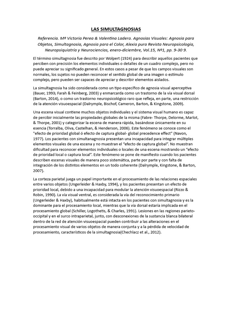 Simultagnosia: Tipos y Procesamiento Visual | PDF | Sicología | Ciencia ...