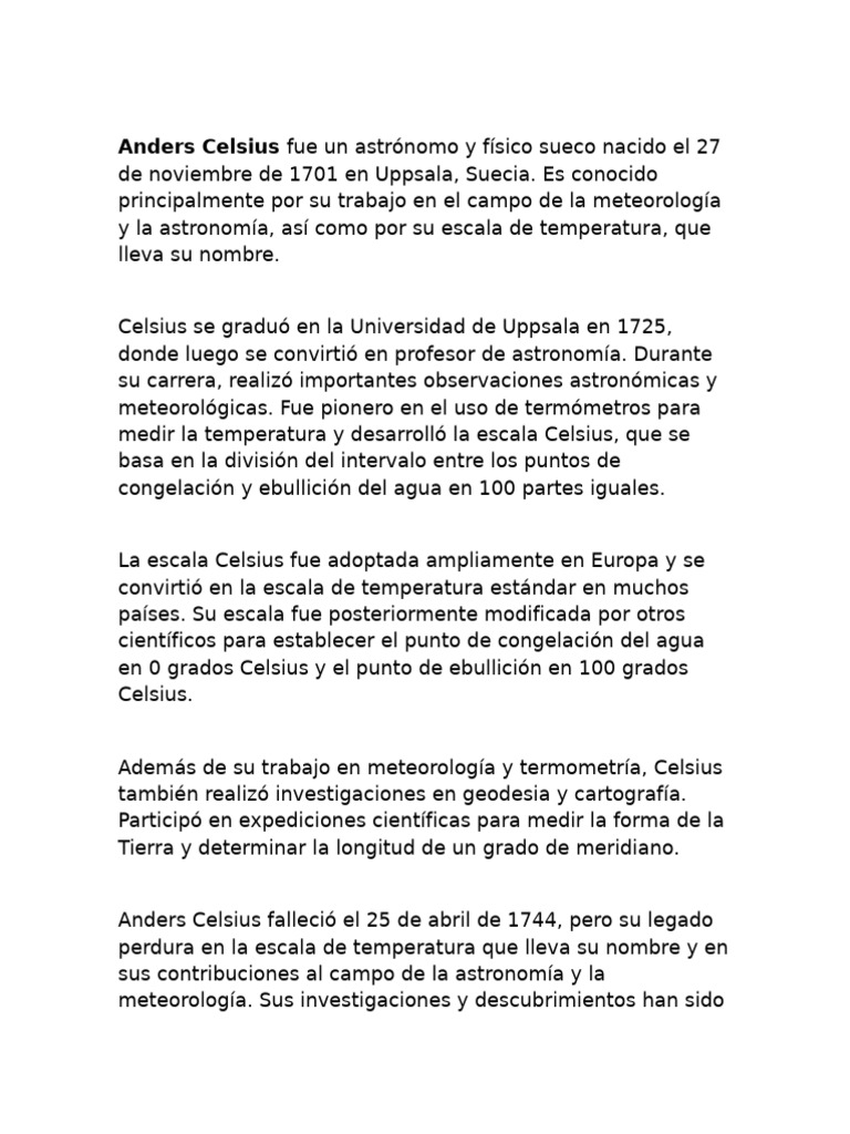 Anders Celsius | PDF | Fahrenheit | Celsius