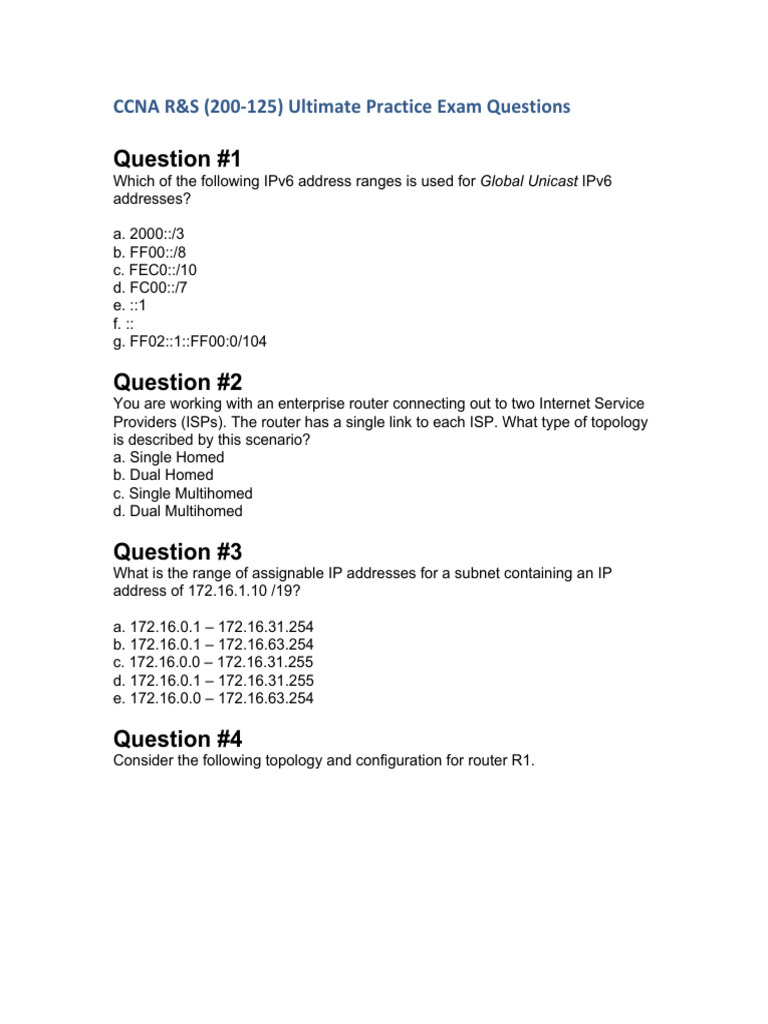 Iz2Ihj4Qe3rkLE3peefg CCNA R S (200-125) Practice Exam | PDF | Internet Protocols | Ip Address
