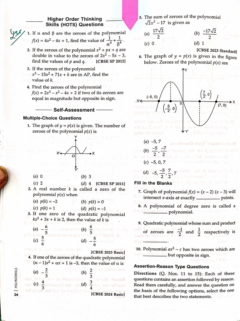10, Mathematics Assertion Reason and Case Study Type Questions | PDF