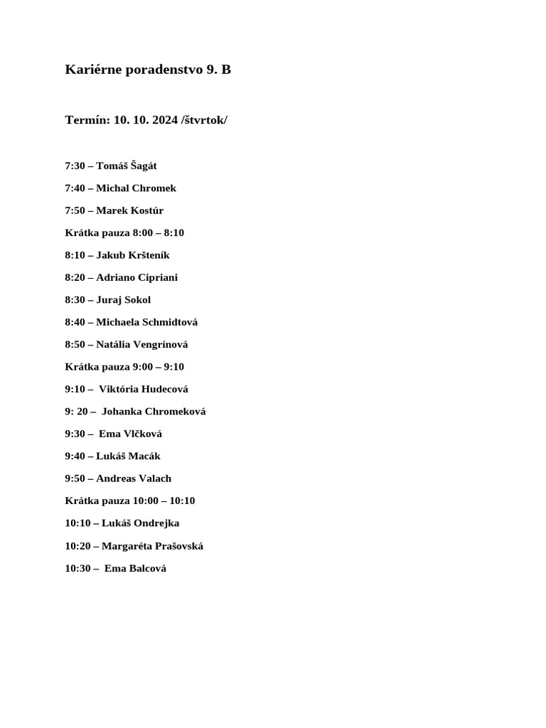 KariÃ©rne Poradenstvo 9. B | PDF