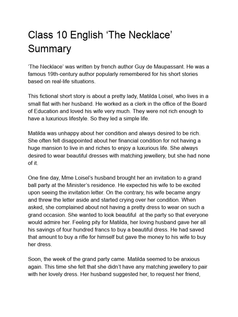 The Necklace Summary by | PDF