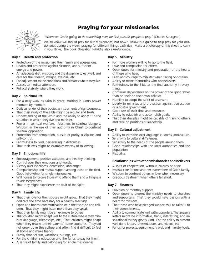 Praying For Your Missionaries | PDF | Faith | Wisdom