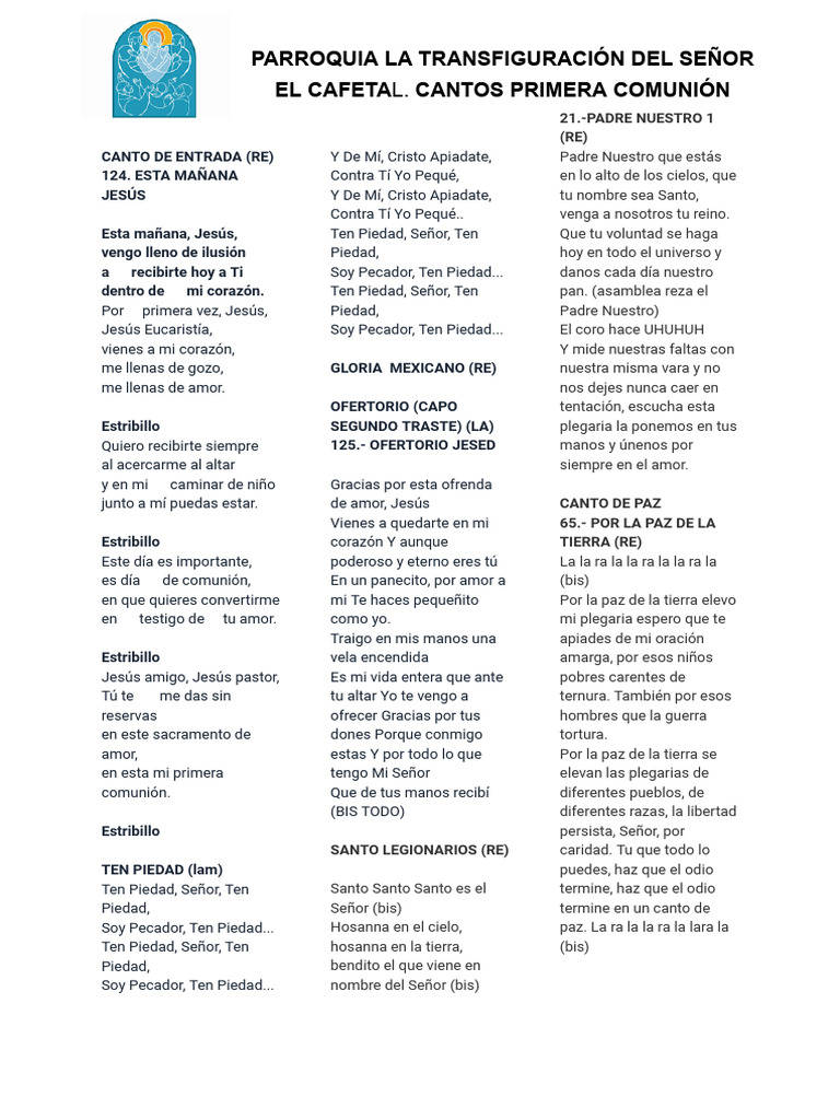 Cantos Primera Comunión | PDF | eucaristía | Oración