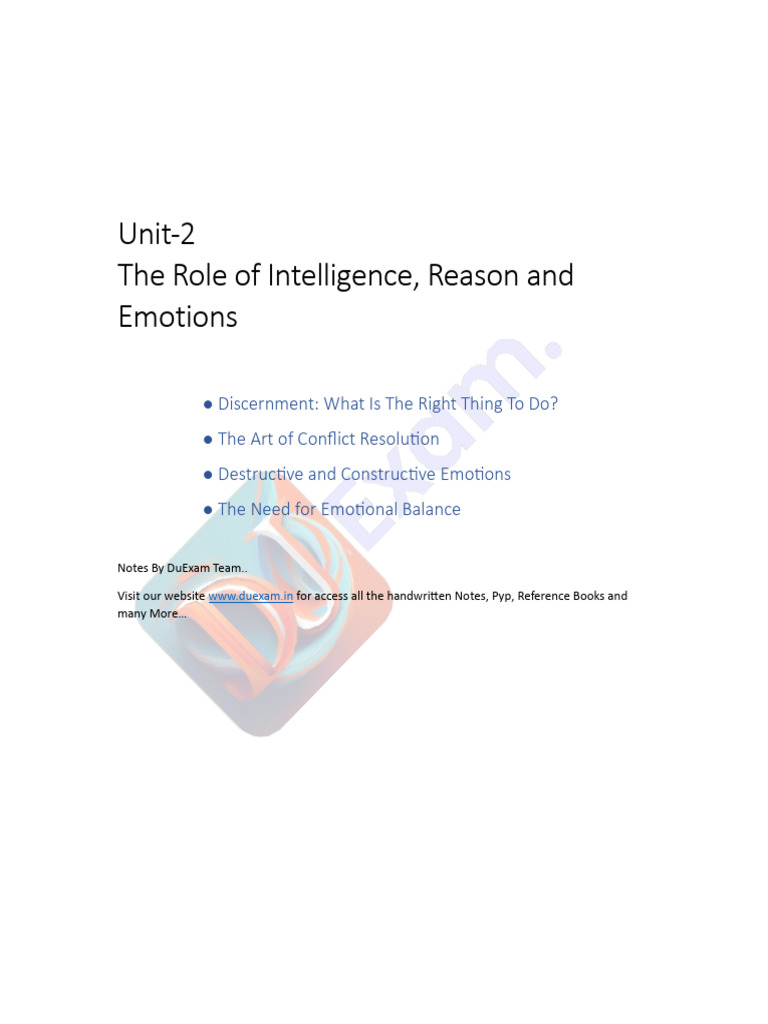 Ethics and Culture Unit-2 Notes | PDF | Conflict Resolution | Emotions