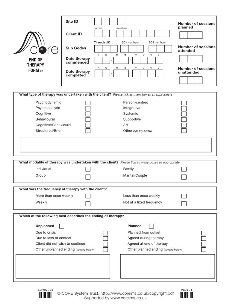 CORE-OM End of Therapy | PDF | Psychotherapy | Abnormal Psychology