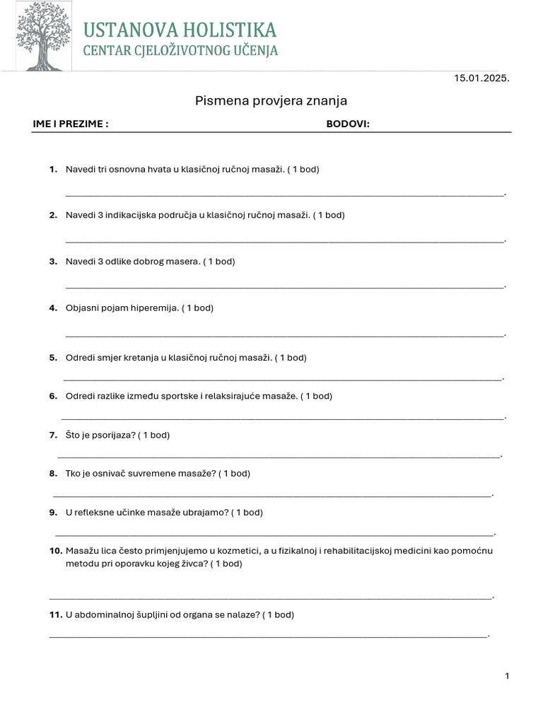 USTANOVA HOLISTIKA Ispit 9.1.2025. | PDF