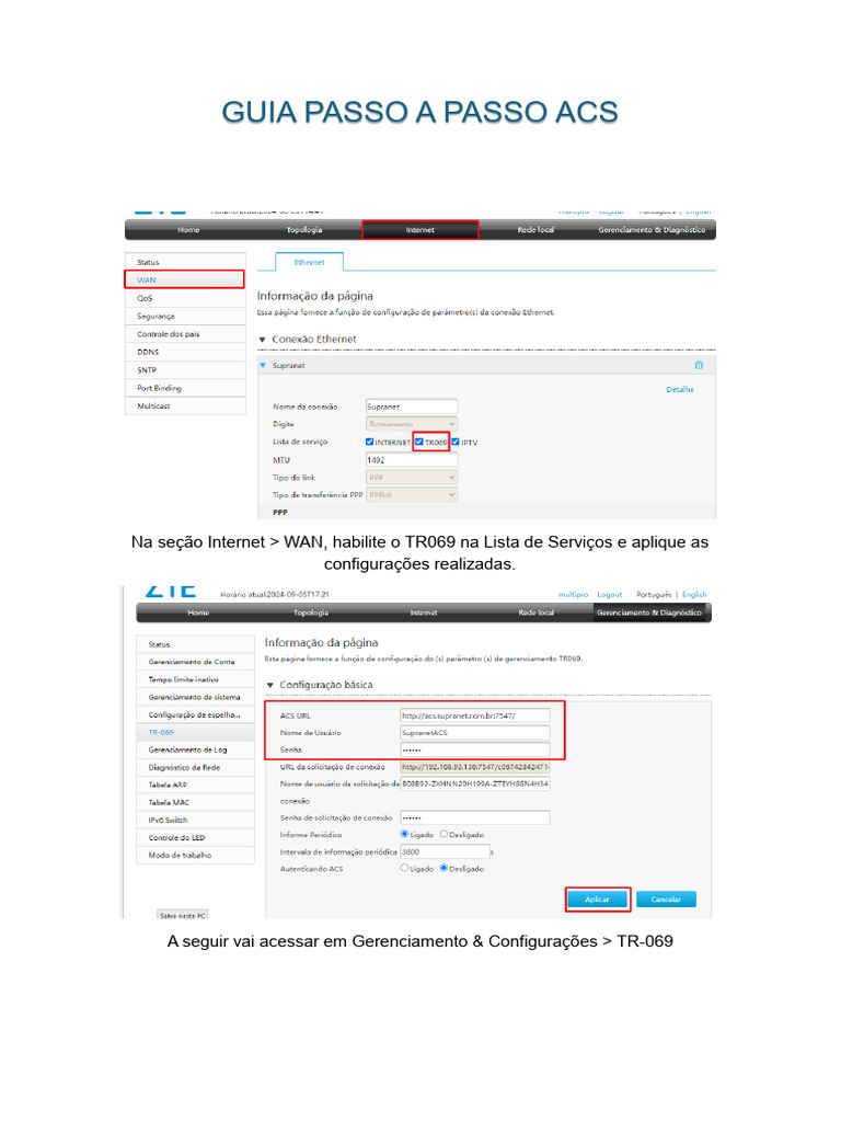 Guia de Configuração TR-069 ACS | PDF