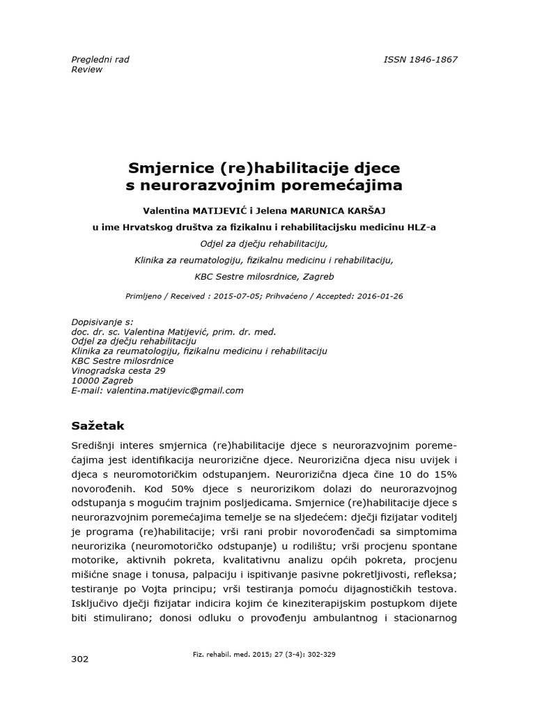 Metijevic Marunica Karsaj Rehabilitation Guidelines For Children With ...