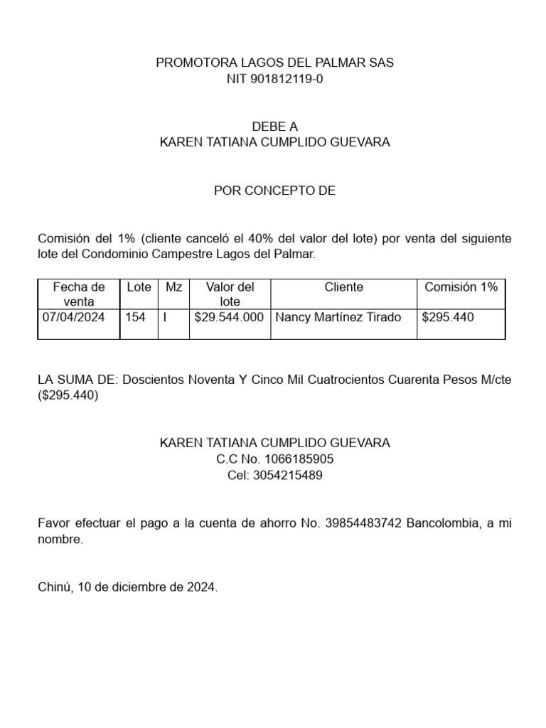 Comisión 1% Nancy Martínez Docx | PDF