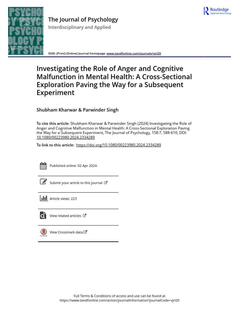 Investigating The Role of Anger and Cognitive Malfunction in Mental ...