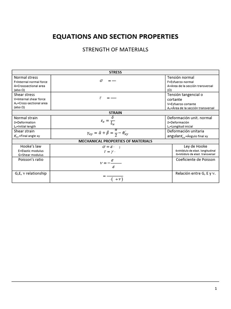 Equations and Section Properties | PDF | Bending | Stress (Mechanics)