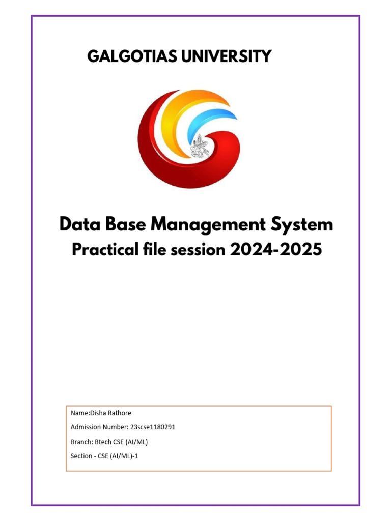 Data Base Management System: Galgotias University | PDF