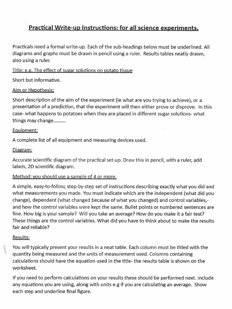 Practical Write-Up Instructions For All Science Experients | PDF