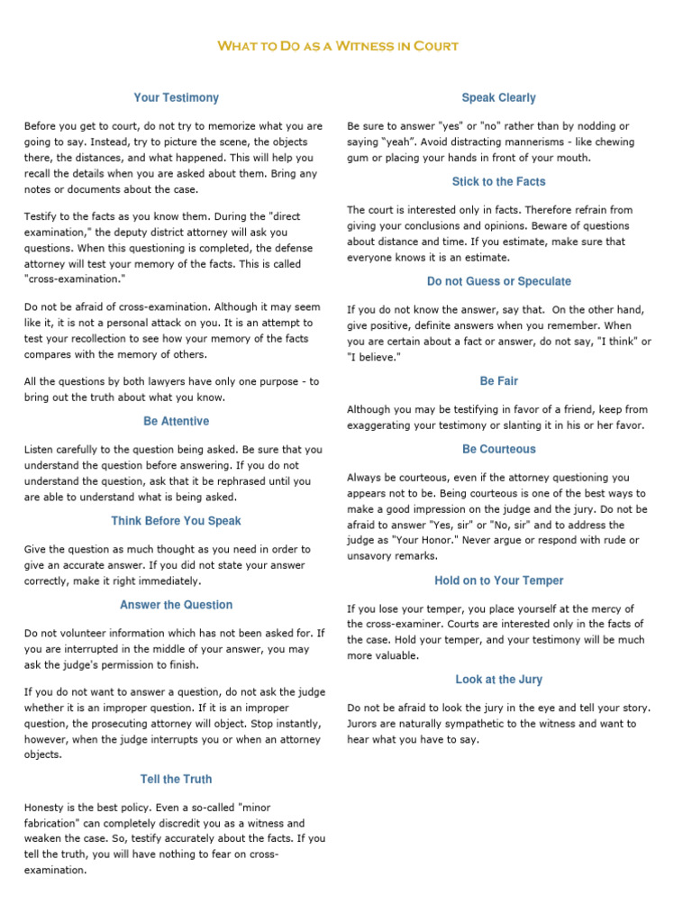 Tips for Effective Court Testimony | PDF | Testimony | Witness