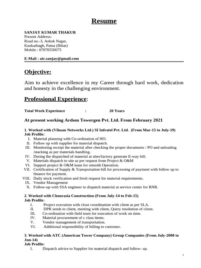 Resume Sanjay Kumar Thakur | PDF | Warehouse | Logistics Resume Sanjay Kumar Thakur | PDF | Warehouse | Logistics