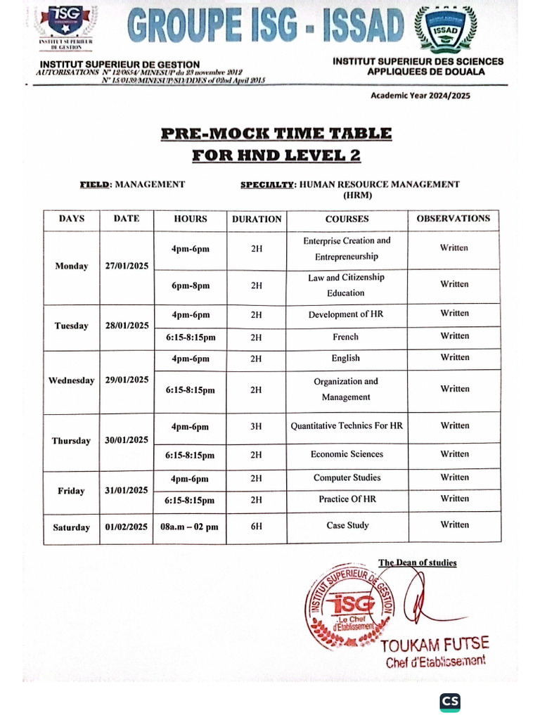 Pre-mock Timetable HRM | PDF