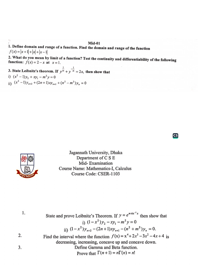 Math 11th Batch (Mid) | PDF
