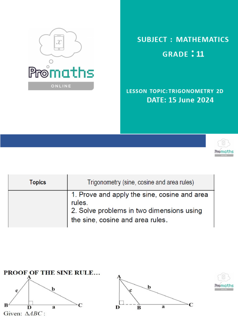 Grade 11 Promaths GRD 11 Trigonometry 2D Problems (15june 2024) | PDF