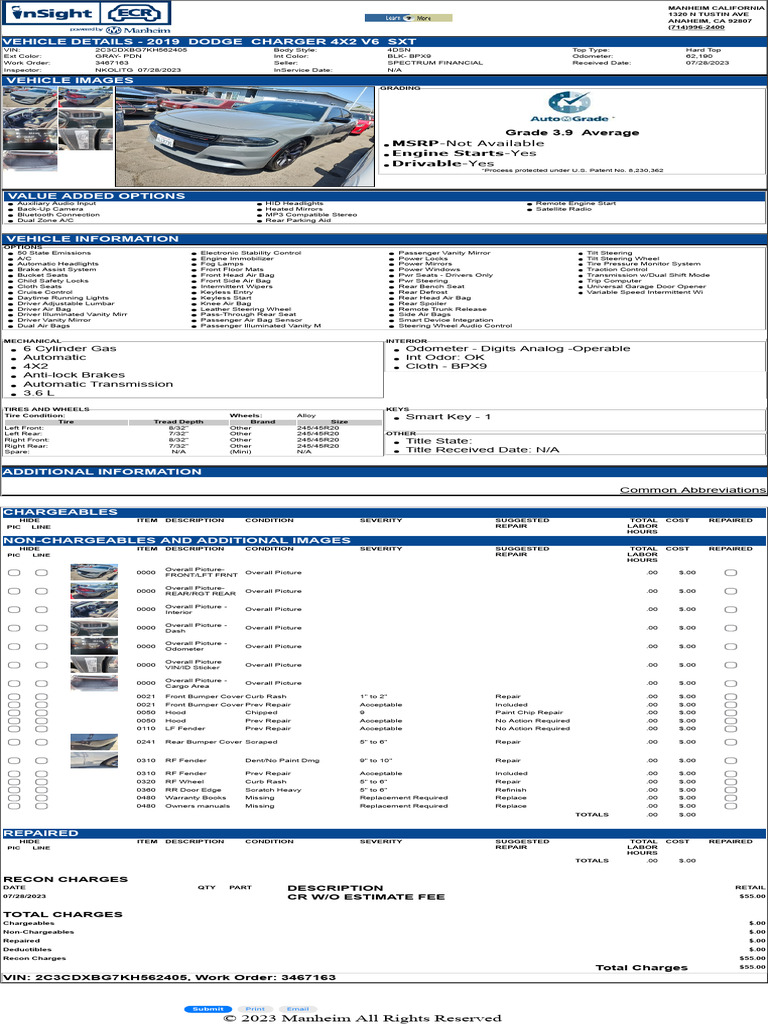 2019 Dodge Charger Vehicle Inspection Report | PDF | Motor Vehicle ...