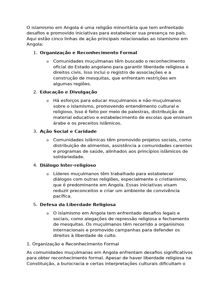 Islamismo em Angola: Desafios e Iniciativas | PDF | Liberdade de ...