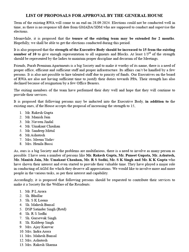 Proposals For AGM220924 of PPA | PDF