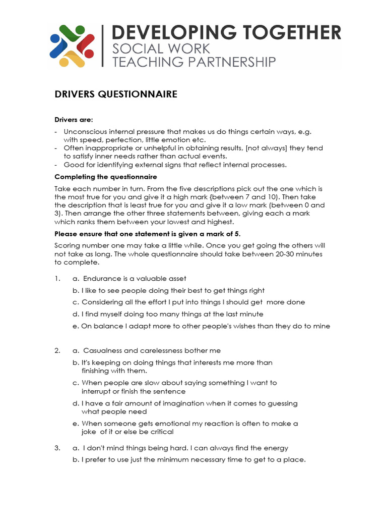 Drivers Questionnaire | PDF | Psychology