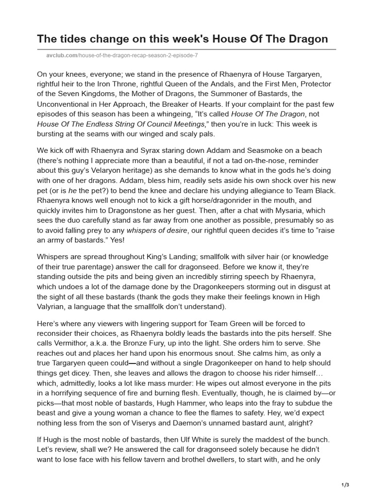 The Tides Change On This Weeks House of The Dragon | PDF | World Of A ...