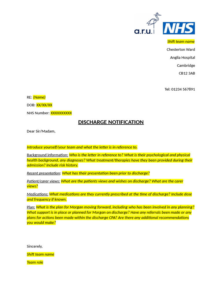 Patient Discharge Notification Template | PDF