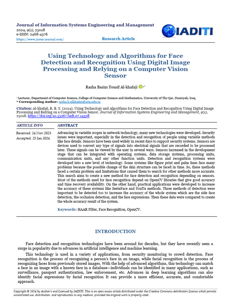 Using Technology And Algorithms For Face Detection And Recognition Using Digital Image