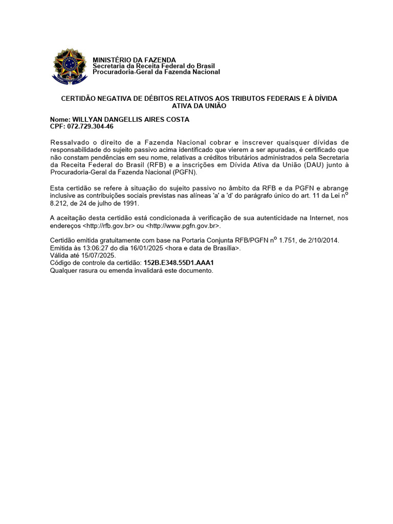 Certidao 07272930446 20250116 | PDF