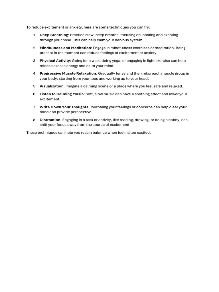 Techniques to Calm Excitement | PDF